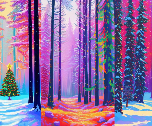 ArtStation - Magical psychedelic winter snowy forest, christmas tree ...