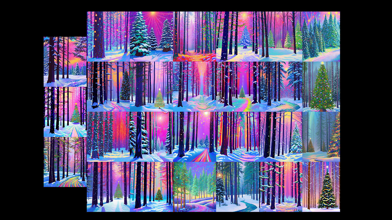 ArtStation - Magical psychedelic winter snowy forest, christmas tree ...