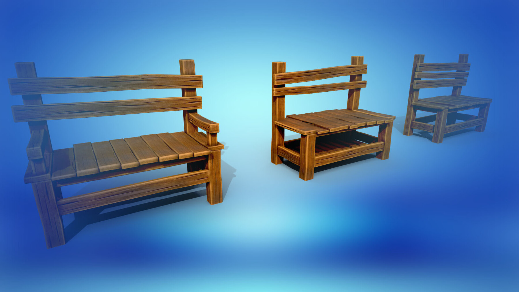 ArtStation - Stylized bench bench 3 types PBR game ready Low-poly 3D ...