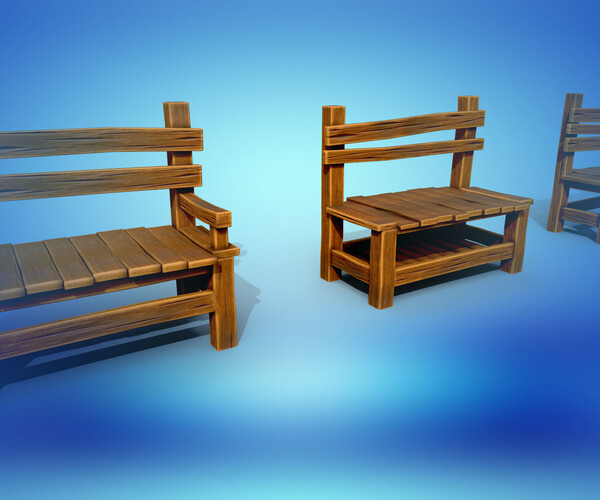 ArtStation - Stylized bench bench 3 types PBR game ready Low-poly 3D ...
