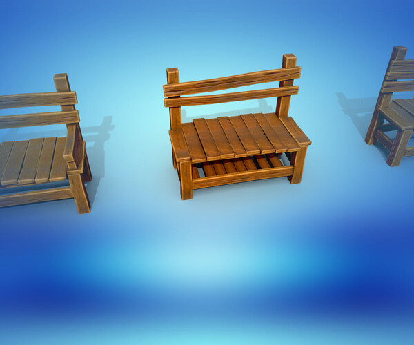 ArtStation - Stylized bench bench 3 types PBR game ready Low-poly 3D ...