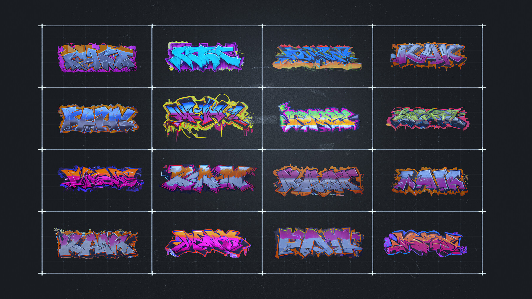 ArtStation - 52 Cyberpunk Graffiti Overlays Vol 1 | Artworks