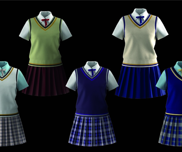 ArtStation - +3 School uniform Pack (+ CLO3D,Marvelouse designer files ...