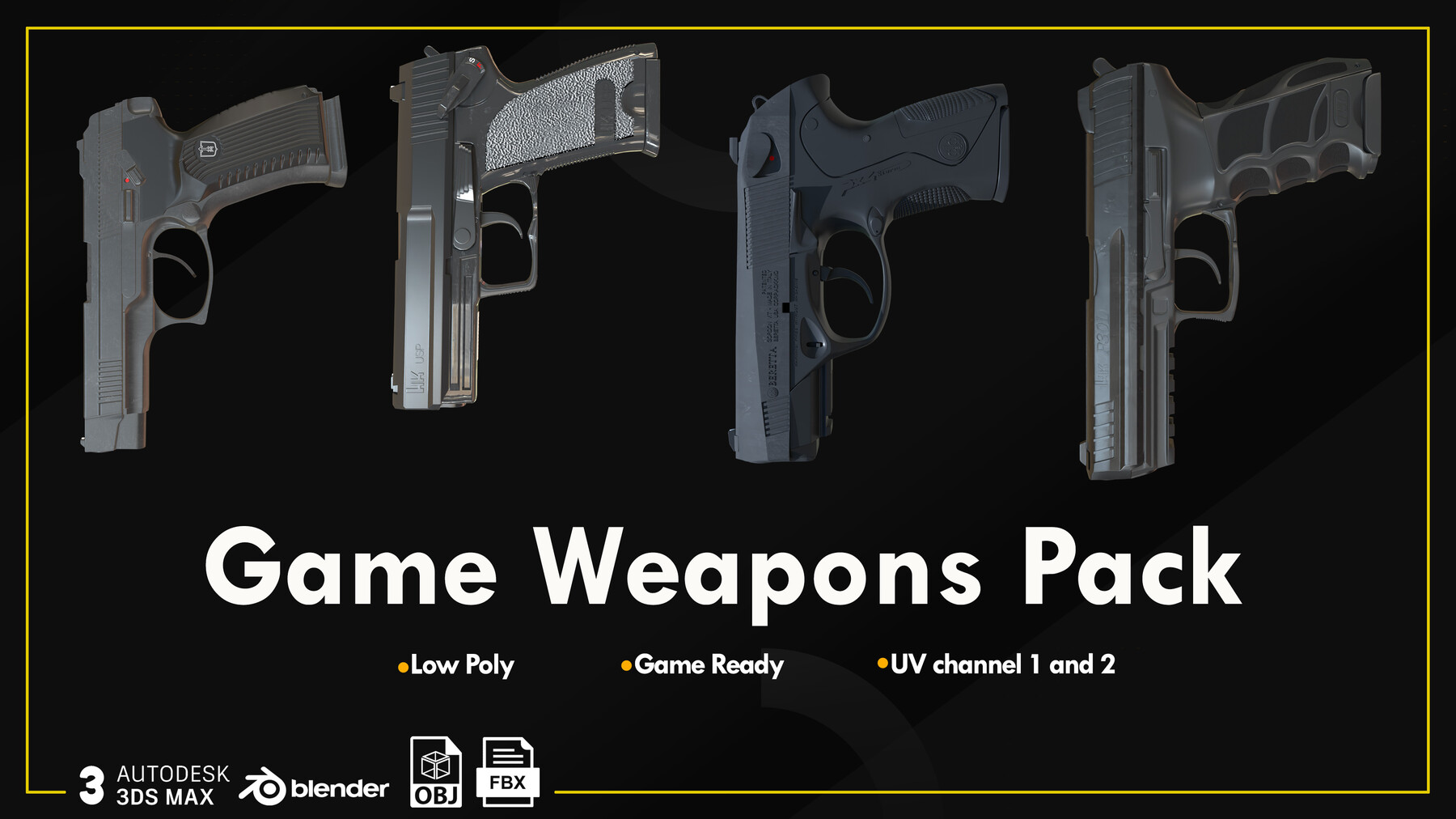 ArtStation - 4 Pack Weapon Game Ready in 1 | Game Assets