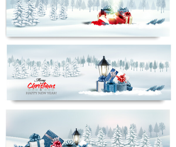 ArtStation - Holiday Christmas banners with winter landscape and ...