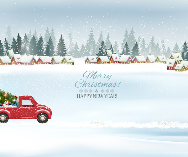 ArtStation - Festive Christmas background with a winter village, snow ...