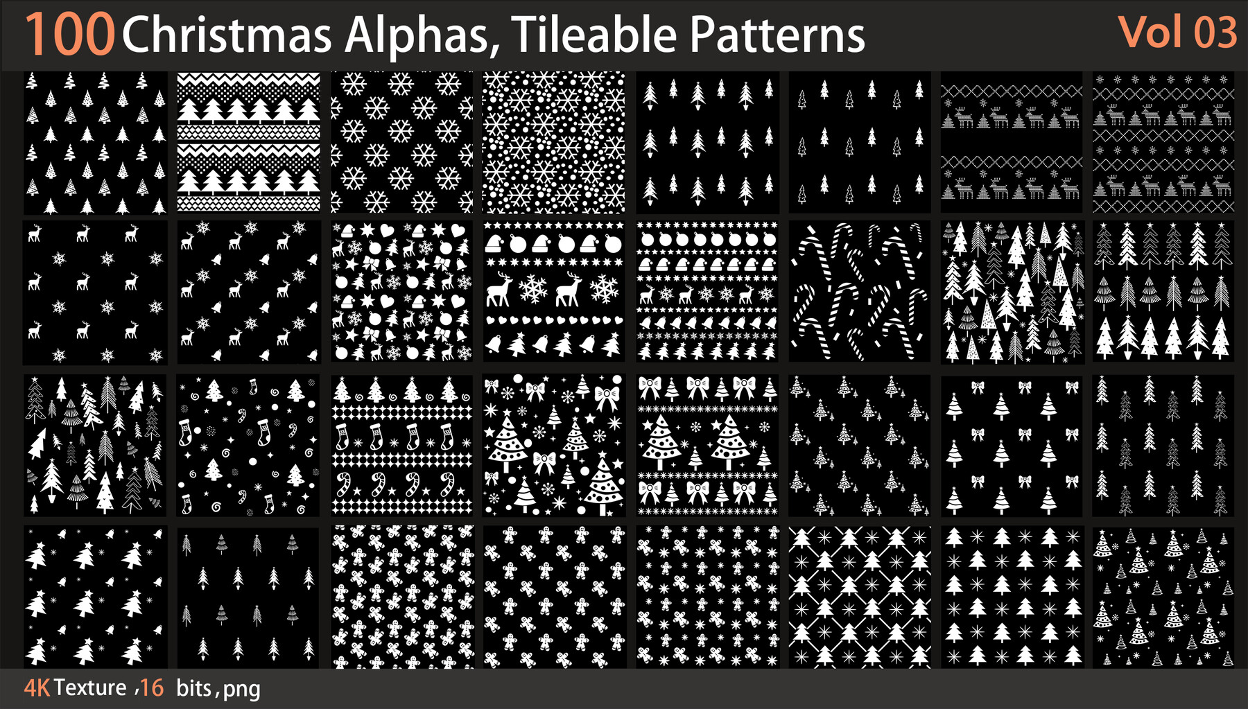 Artstation 100 Christmas Alphas Tileable Patterns Vol 3 Brushes