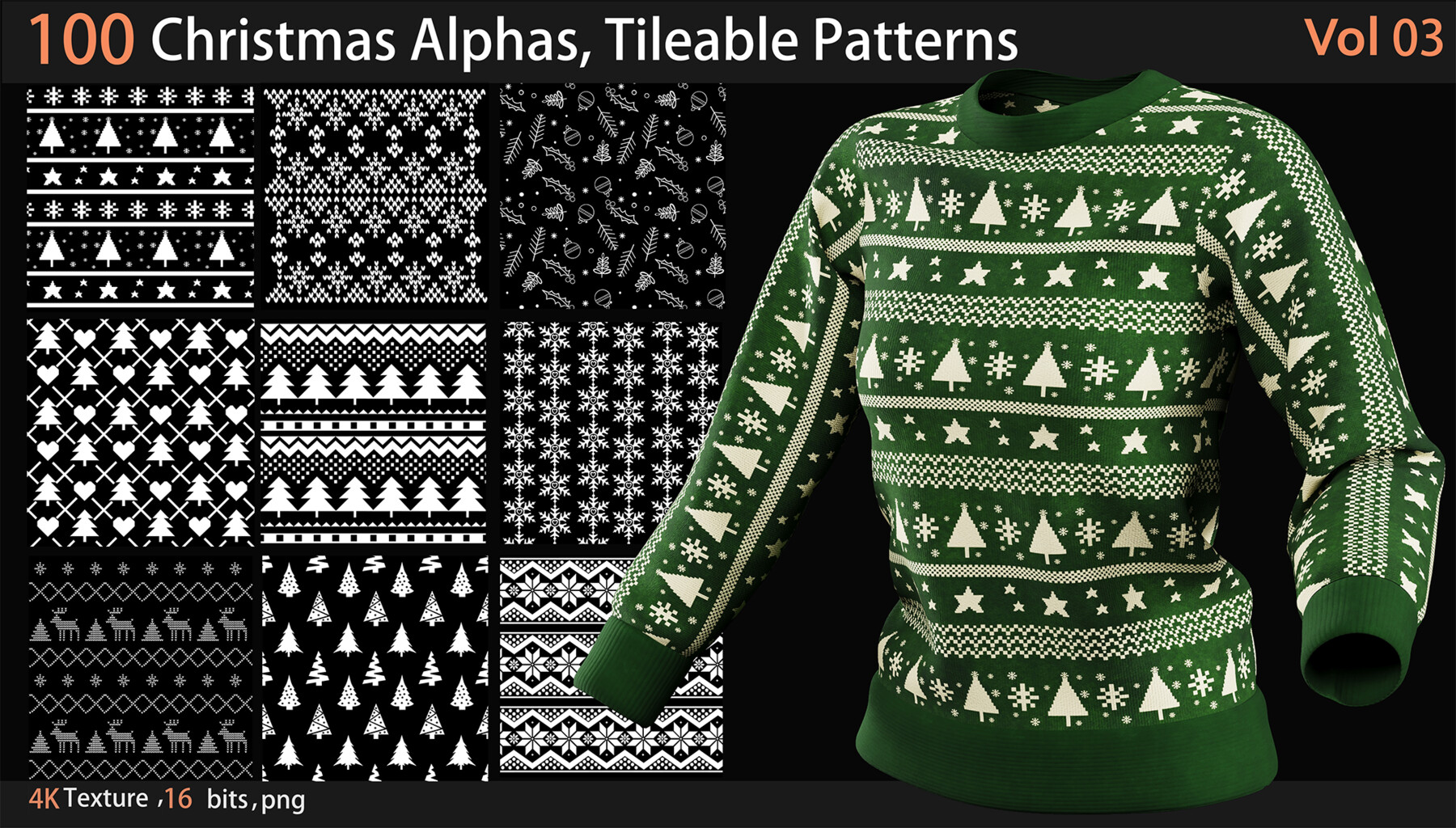 Artstation 100 Christmas Alphas Tileable Patterns Vol 3 Brushes