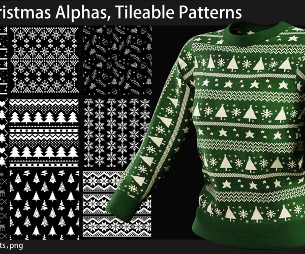 ArtStation - 100 Christmas Alphas, Tileable Patterns _ VOL 3 | Brushes