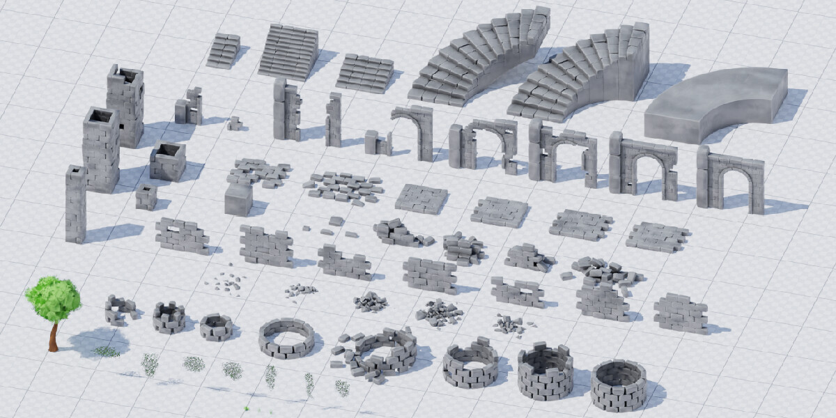 ArtStation - Stylized Castle Ruins Asset Pack ( Meshes ony - FBX / Blender file ) | Game Assets