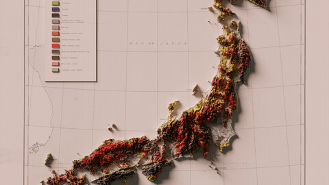 ArtStation - 1953 3D Geological Map of Japan | Artworks