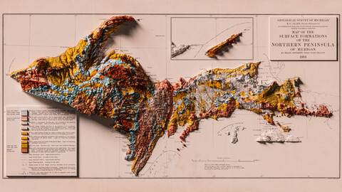 ArtStation - 1911 3D Geologic Map of the UP Michigan | Artworks