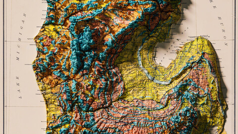 ArtStation - 1911 3D Geologic Map of Michigan | Artworks