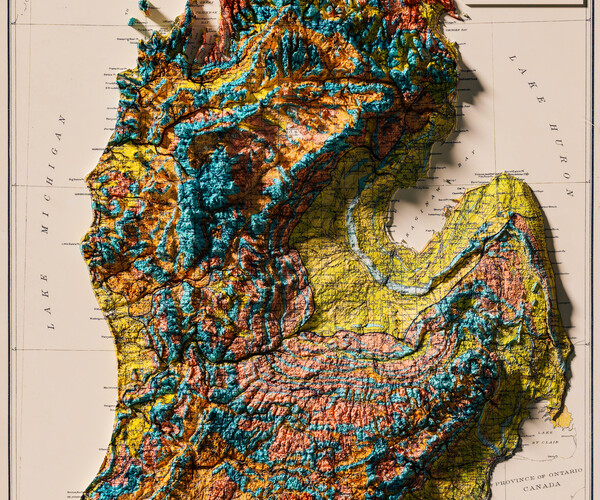 ArtStation - 1911 3D Geologic Map of Michigan | Artworks