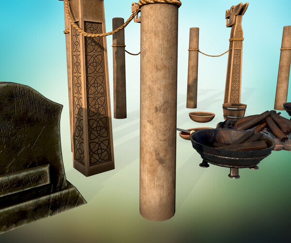 ArtStation - Stylized ritual altar columns bonfire grave sacrificial ...
