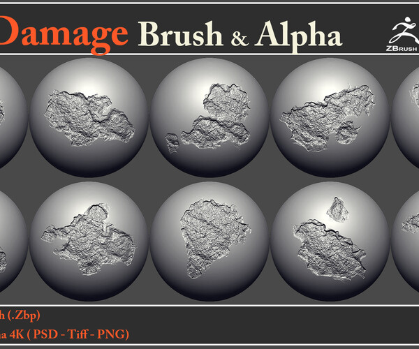 ArtStation - 100 Damage Brush & Alpha VOL 01 | Brushes