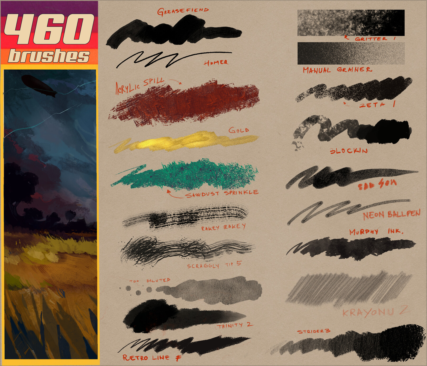 ArtStation - RETRO DELUXE - 460+ brushes for Clip Studio Paint by Scapefiend | Brushes