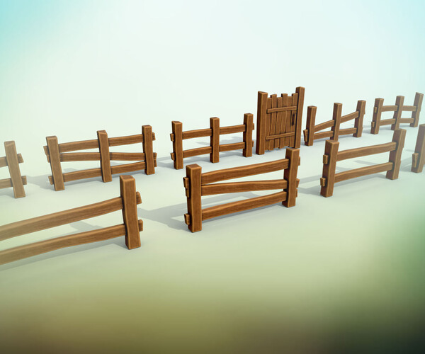 ArtStation - Stylized wooden fence of 10 sections PBR game ready Low ...