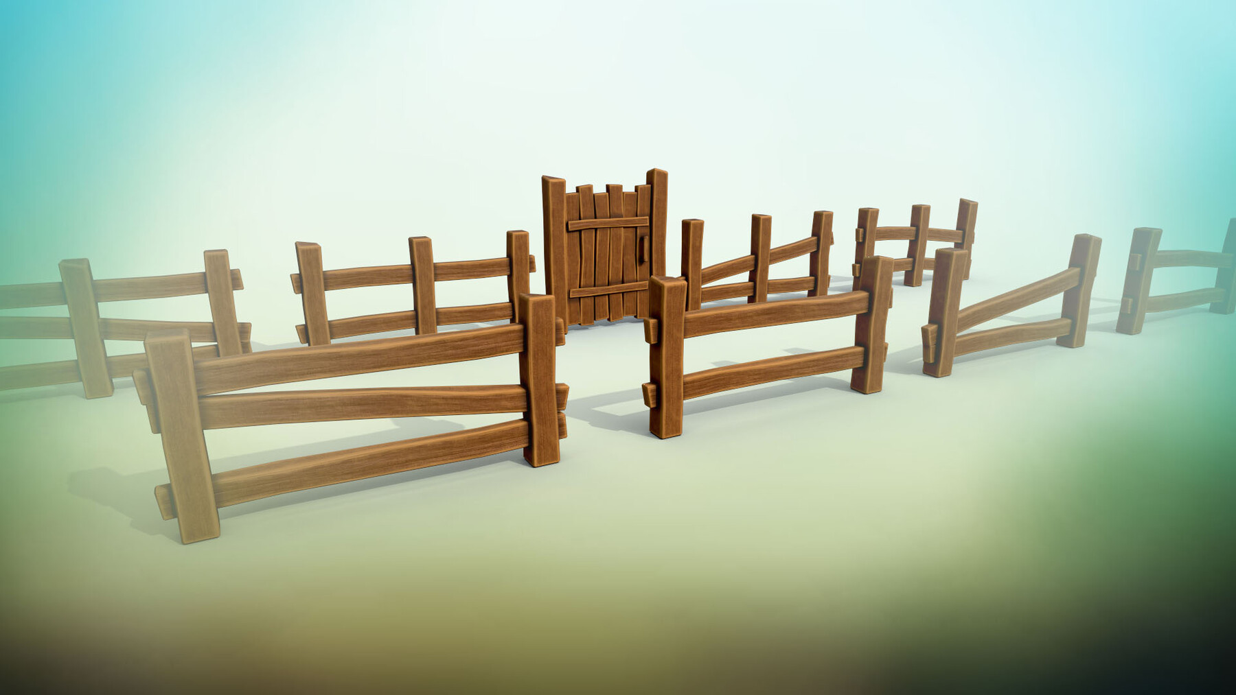 ArtStation - Stylized wooden fence of 10 sections PBR game ready Low ...