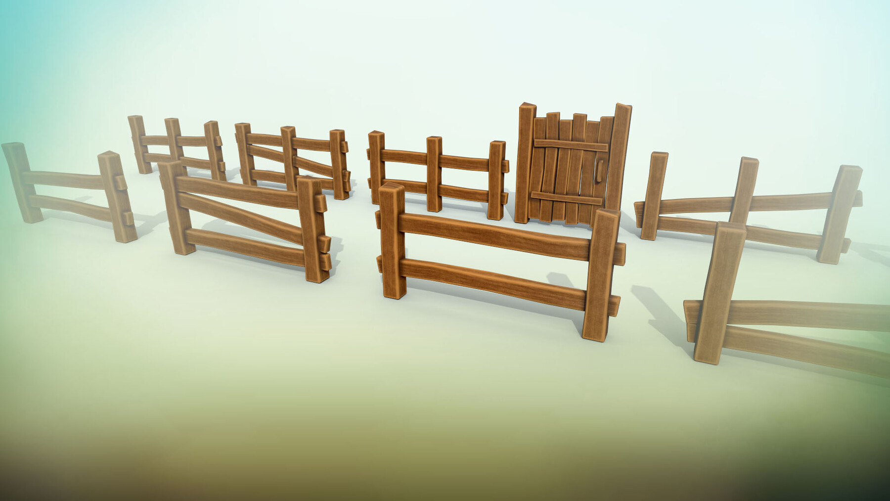 ArtStation - Stylized wooden fence of 10 sections PBR game ready Low ...