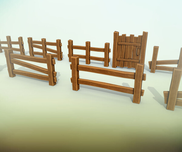 ArtStation - Stylized wooden fence of 10 sections PBR game ready Low ...