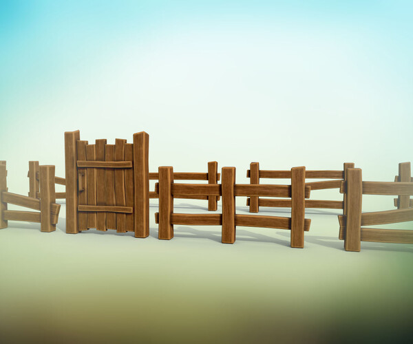ArtStation - Stylized wooden fence of 10 sections PBR game ready Low ...