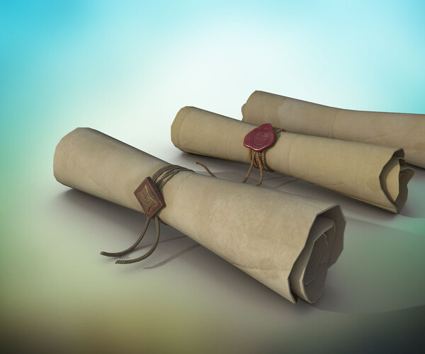 ArtStation - Set of three papyrus scrolls PBR Low-poly 3D model | Resources