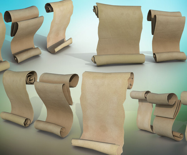 ArtStation - Set of three papyrus scrolls PBR Low-poly 3D model | Resources