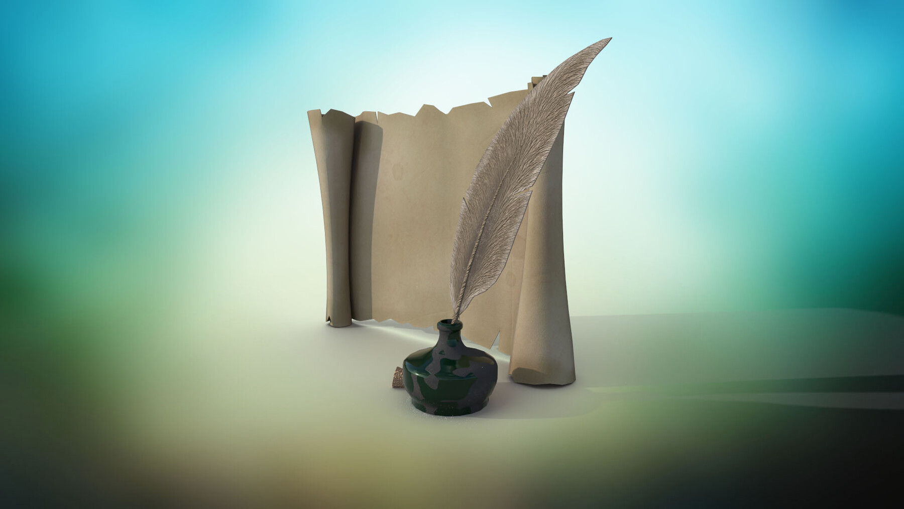 ArtStation - Set of papyrus and inkwell with stopper and quill PBR low ...