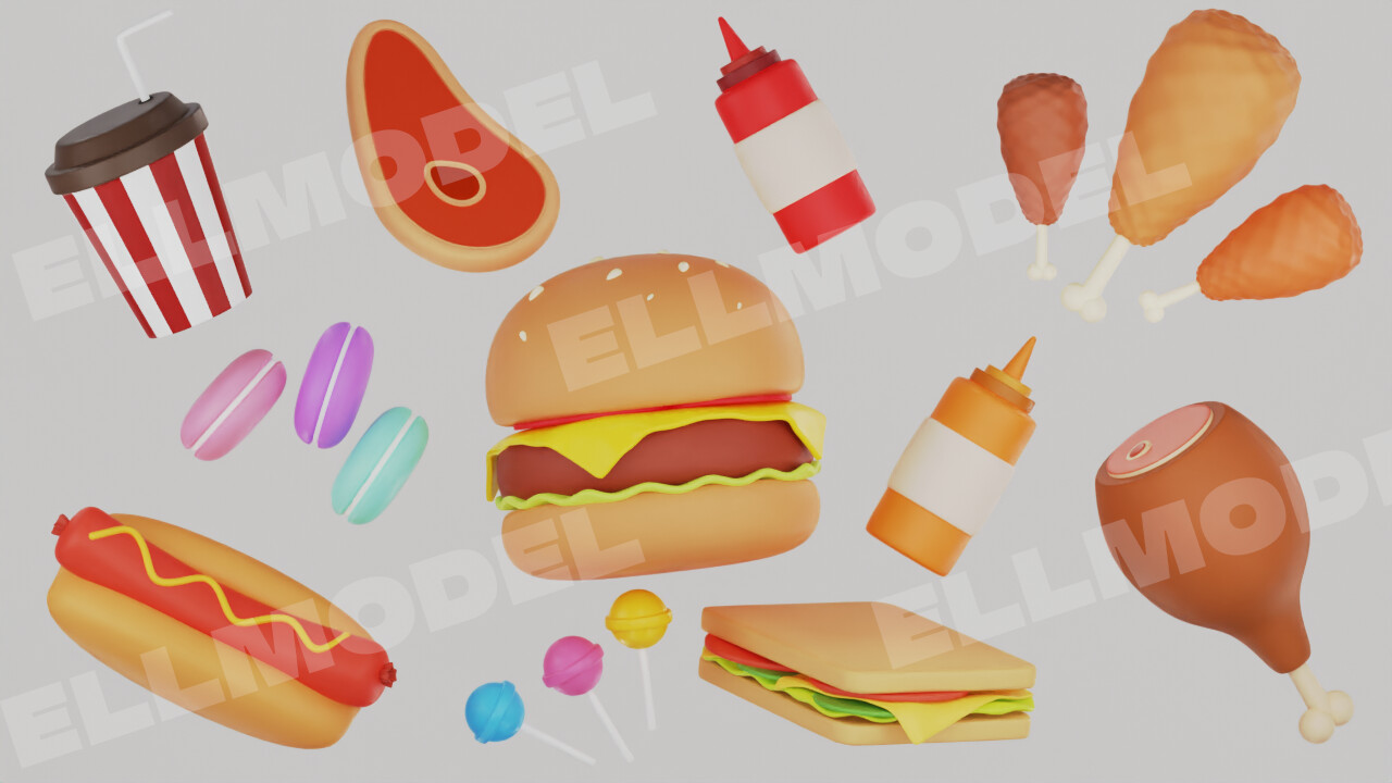 ArtStation - 3D model Cartoon Food Pack | Game Assets