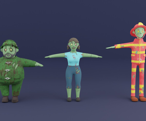 ArtStation - 6 Cartoon Zombie APOCALYPSE Characters with Rig and ...