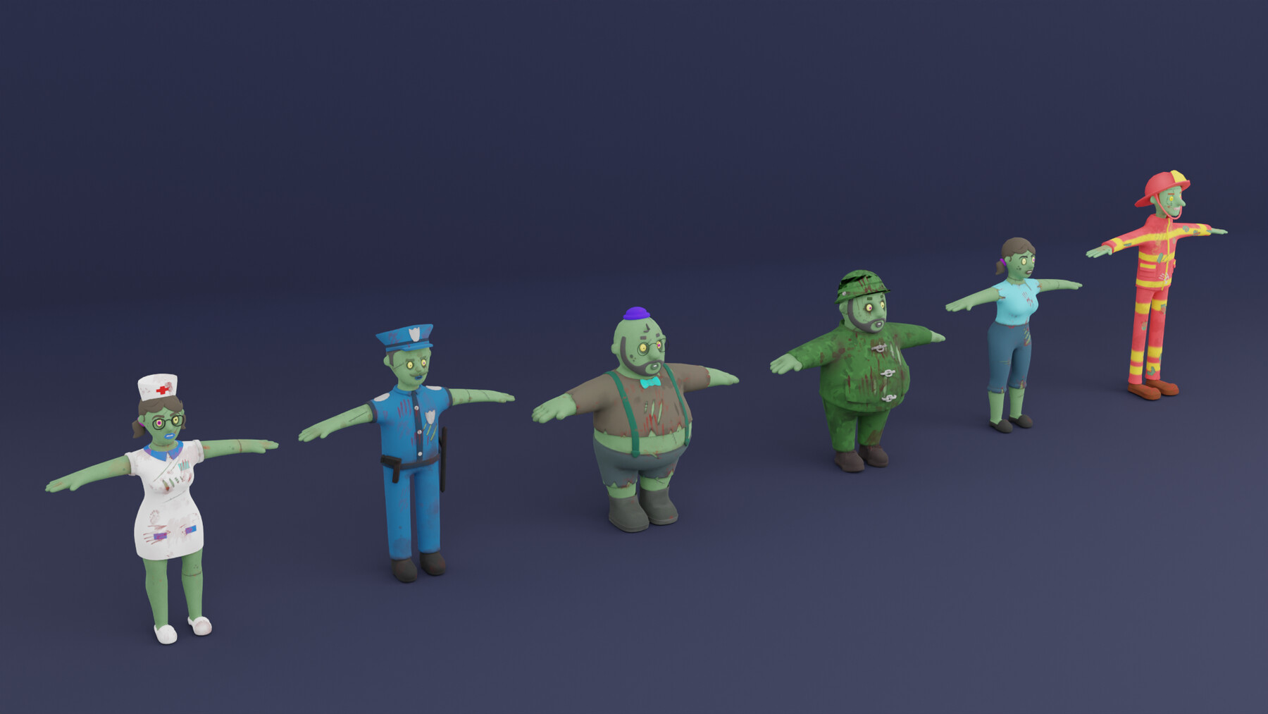 ArtStation - 6 Cartoon Zombie APOCALYPSE Characters with Rig and ...