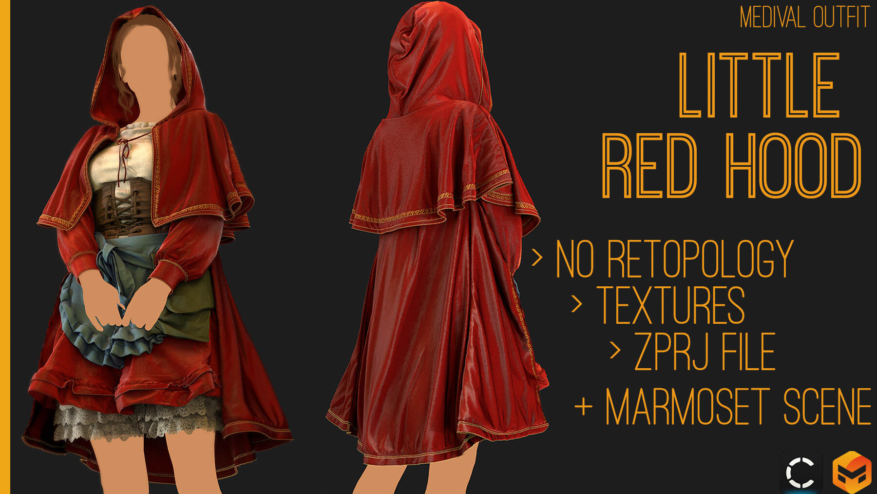 ArtStation - Medival outfit: Little Red Hood Marvelous Designer Project ...