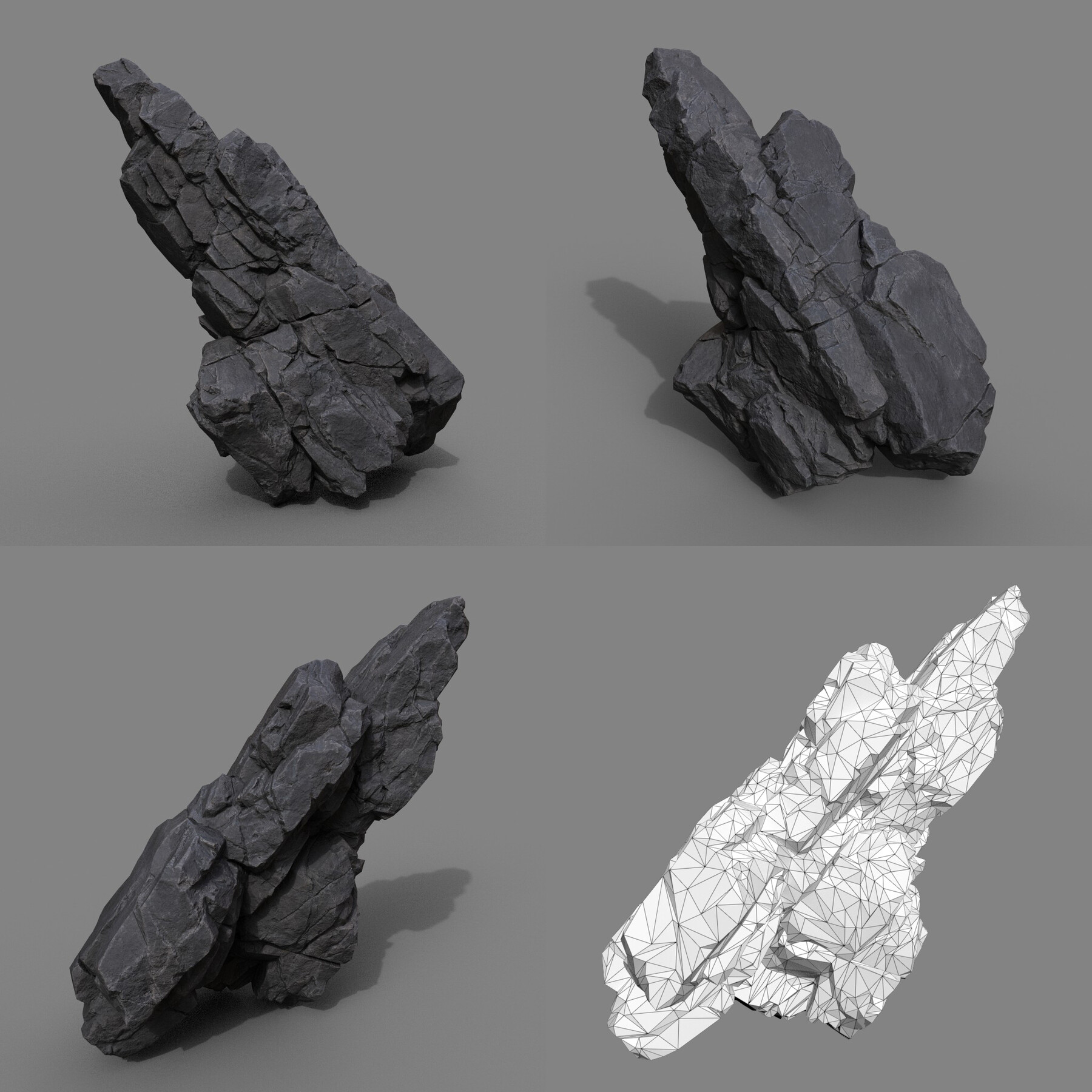ArtStation - Low Poly Black Rock Formation 221219 - Ultra HD 16K Texture | Game Assets