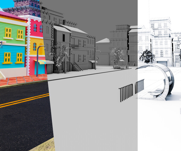 ArtStation - 3D Urban City Street Scene Low Poly | Resources