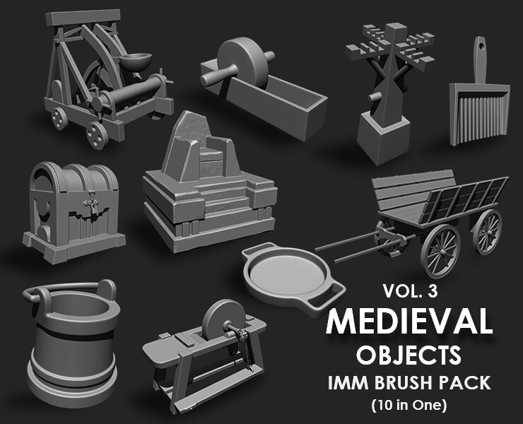 ArtStation - Medieval Objects Imm Brush Pack (10 in one) Vol. 3 | Brushes