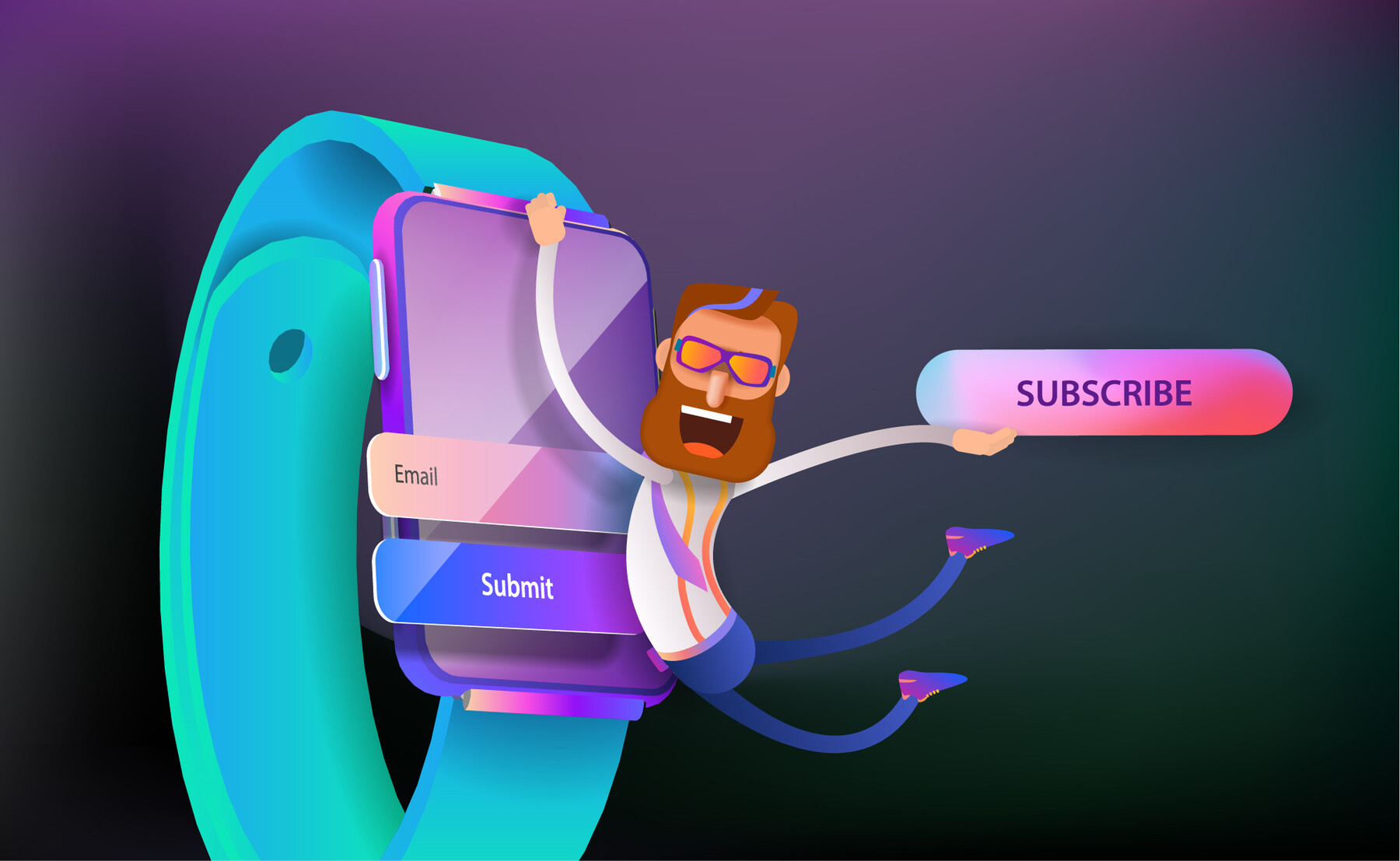 ArtStation - A cartoon man is climbing on the screen of a smart watch ...