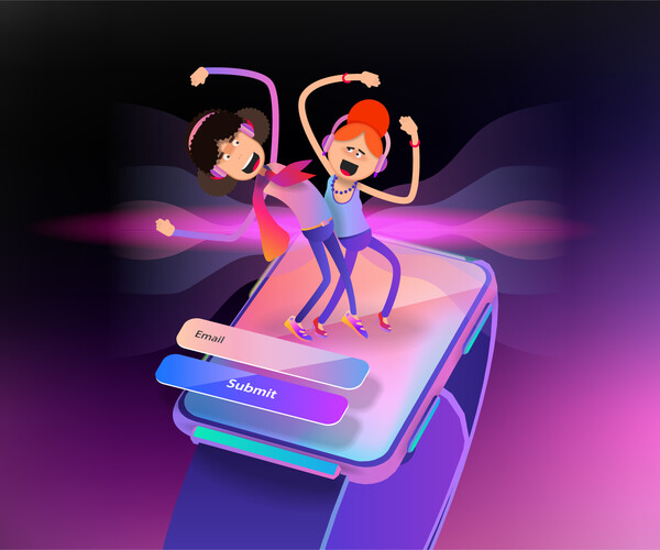 ArtStation - Two cartoon girls dancing on the screen of a smart watch ...