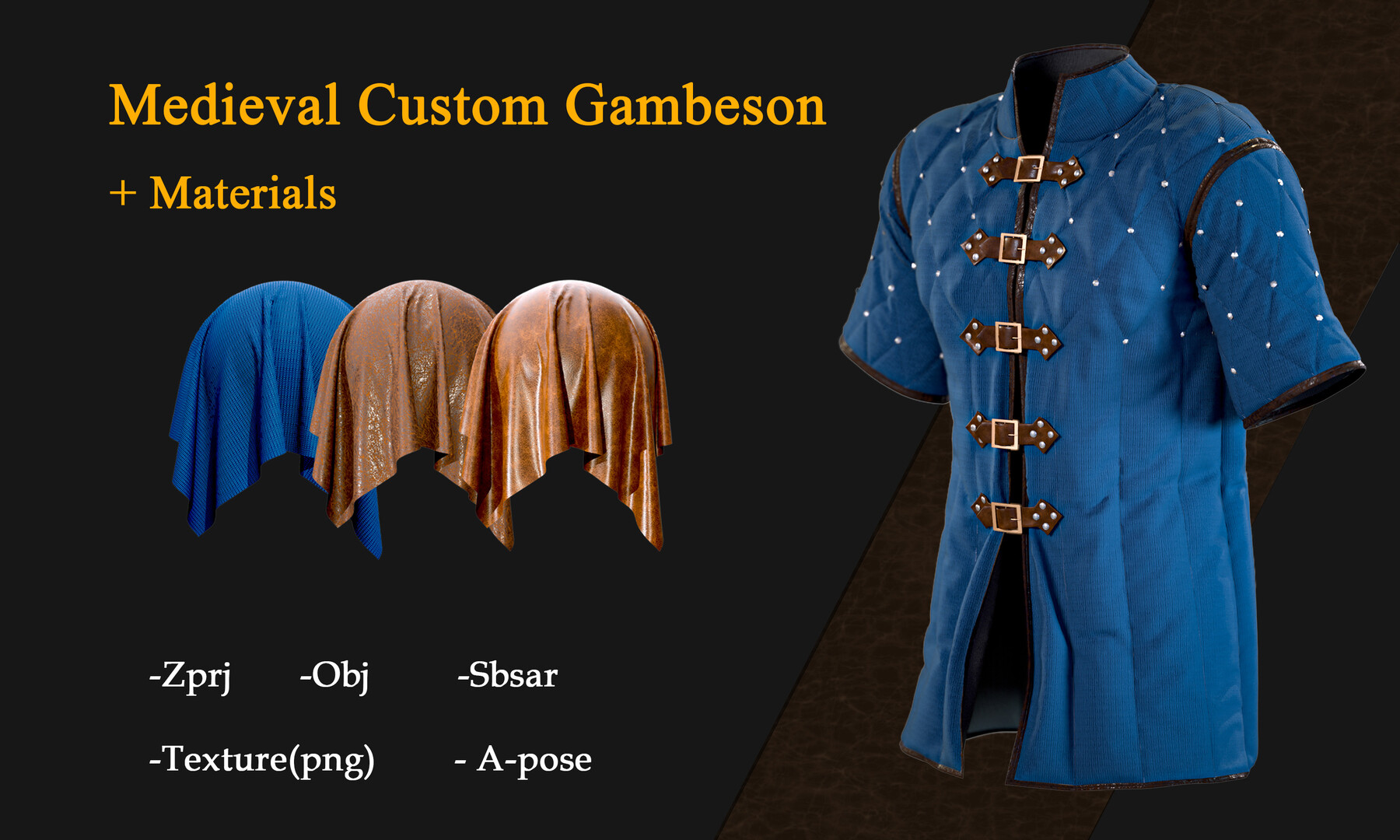 ArtStation - Medieval Custom Gambeson +Materials (Sbsar) | Game Assets