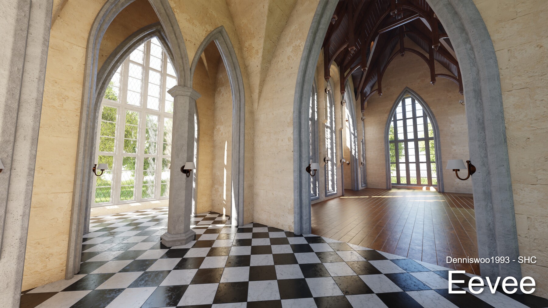 ArtStation - Classic great hall with tower - Church with interior ...