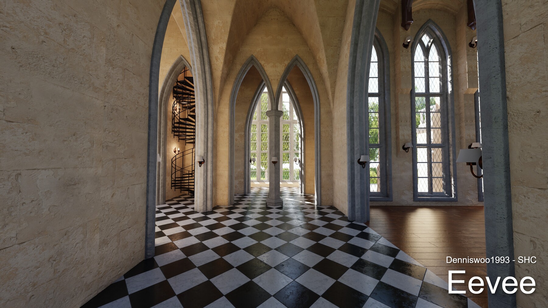 ArtStation - Classic great hall with tower - Church with interior ...
