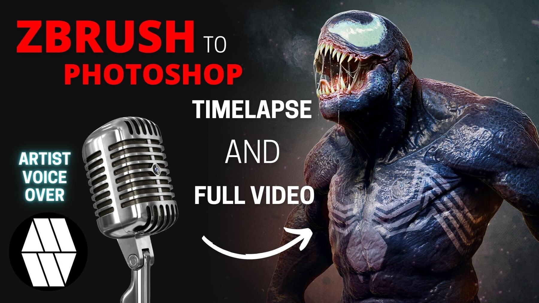 ArtStation - ZBrush to Photoshop 'Venom' Concept - Timelapse Voice Over and Full Video | Tutorials