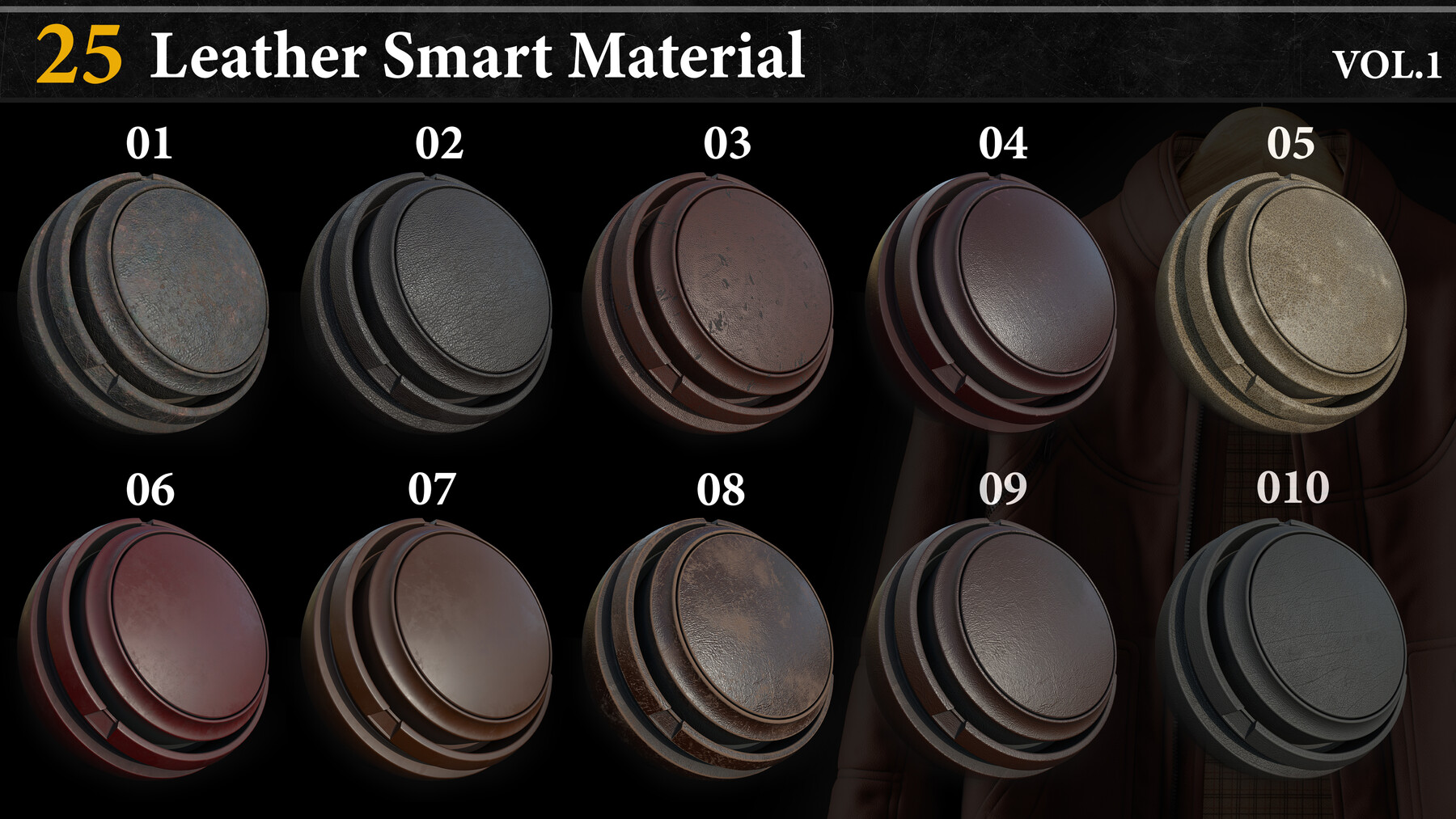 ArtStation - 25 Leather Smart Material Vol.1 | Game Assets