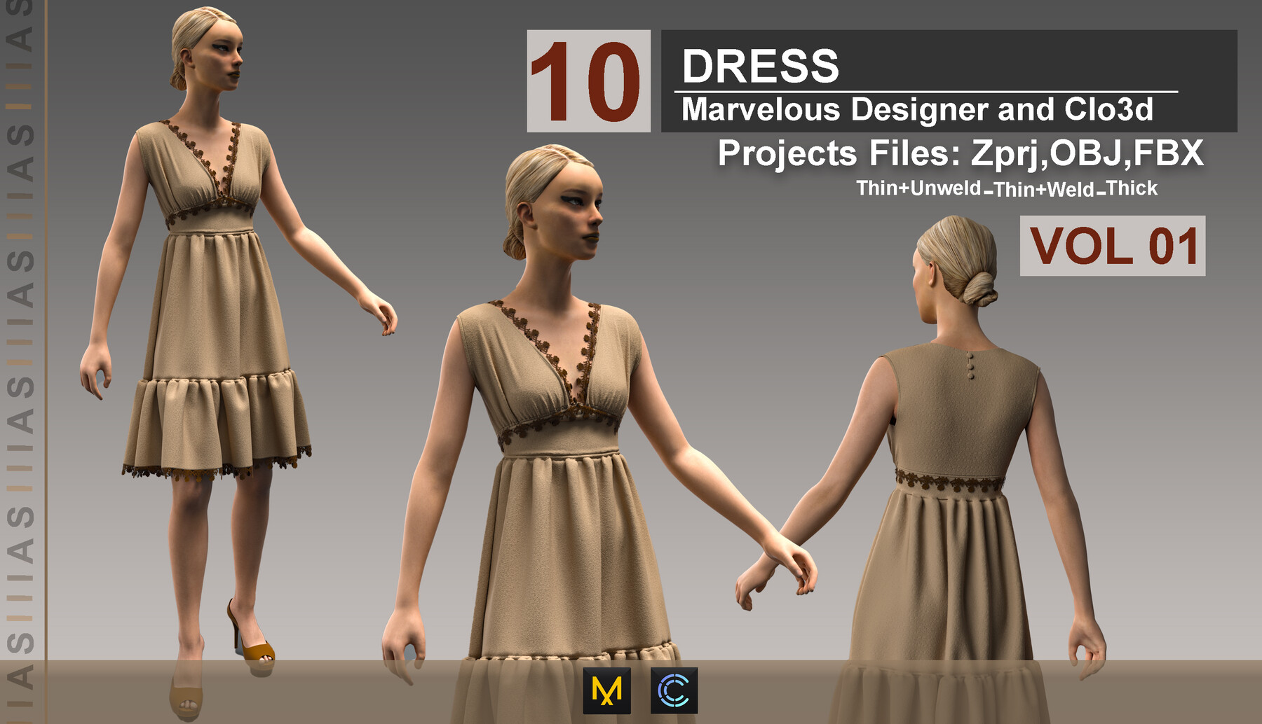 ArtStation - DRESS VOL 1 (CLO3D AND MARVELOUS DESIGNER) ZPRJ, OBJ, FBX ...
