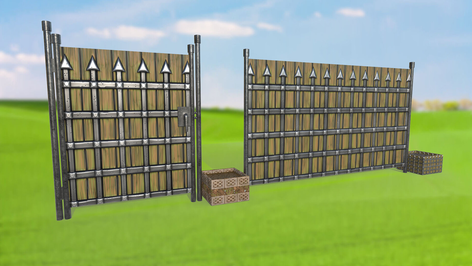 ArtStation - Fence with wooden gate and metal grate PBR Low-poly 3D ...