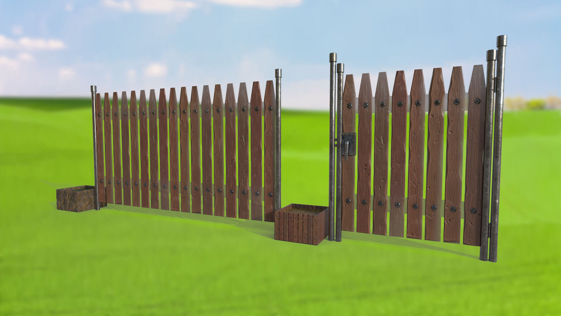 ArtStation - Fence with gate made of wooden planks PBR low-poly Low ...