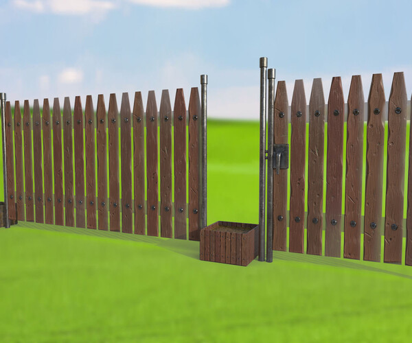 ArtStation - Fence with gate made of wooden planks PBR low-poly Low ...
