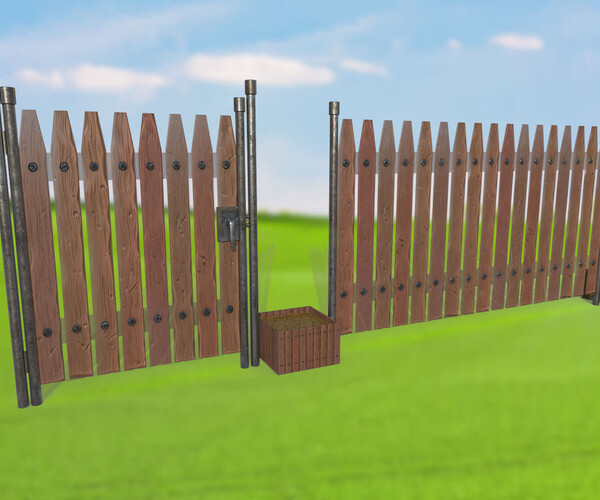 ArtStation - Fence with gate made of wooden planks PBR low-poly Low ...
