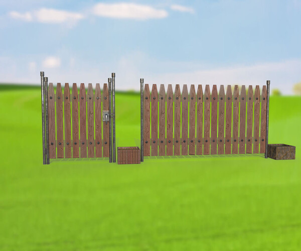 ArtStation - Fence with gate made of wooden planks PBR low-poly Low ...