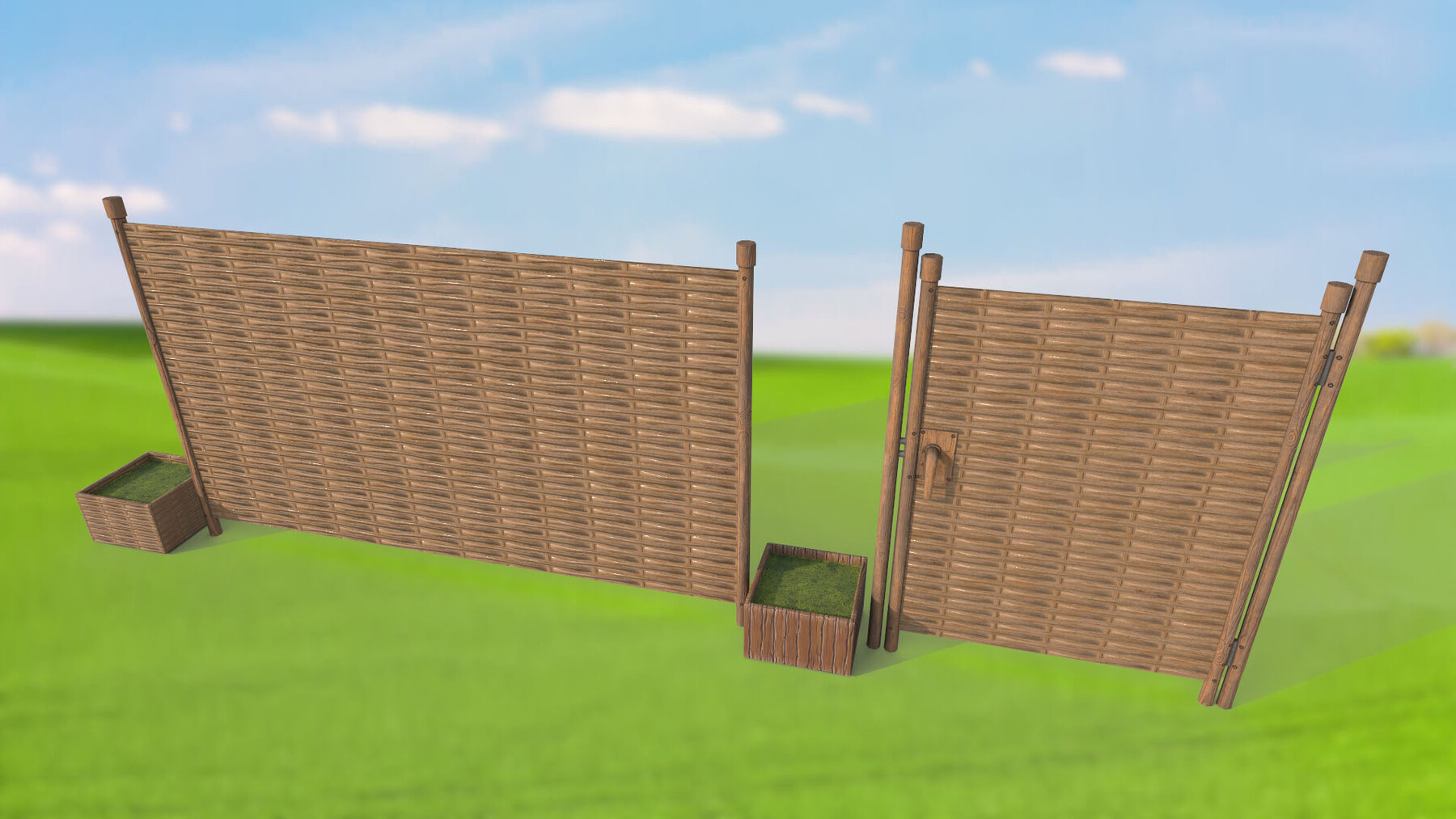 ArtStation - Fence with a gate made of wicker wicker PBR low-poly Low ...